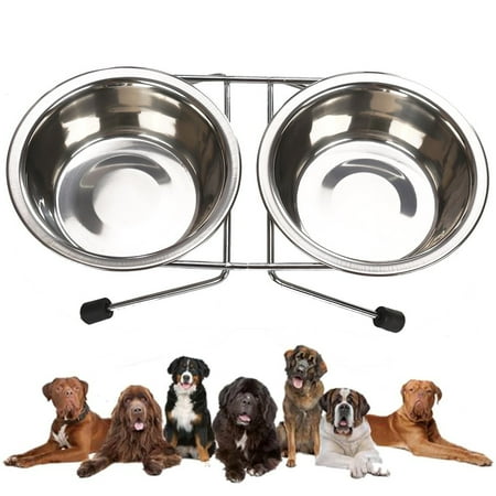 1set Stainless Steel Pet Double Dog Puppy Cat Food Water Feeder Shelf ...