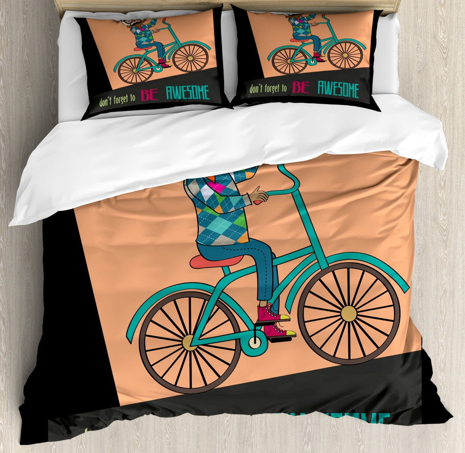 Geek Queen Size Duvet Cover Set, Motivational Quote Don't Forget to Be ...