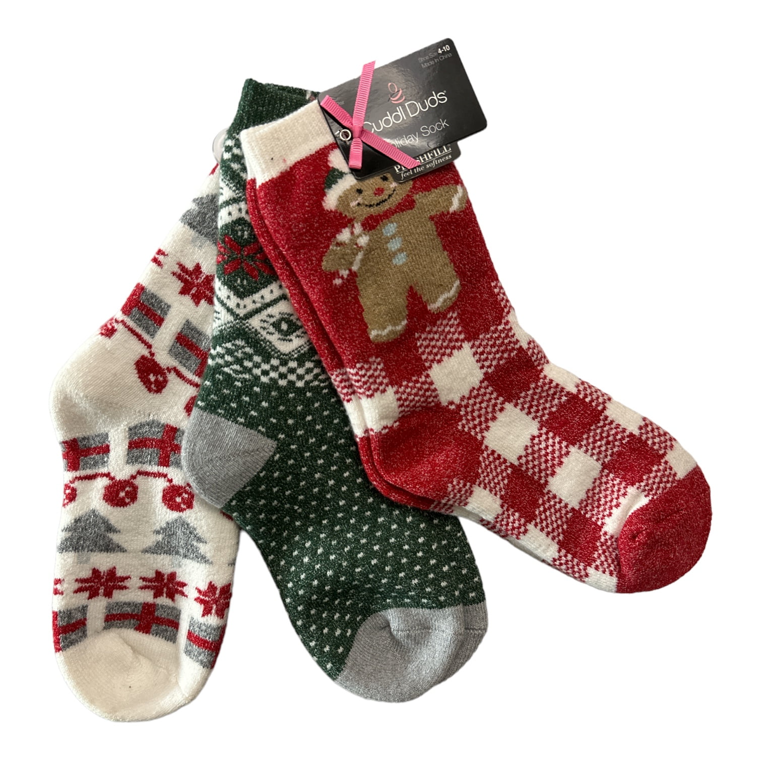 Cuddl Duds Women's Plushfill Crew Super Soft Holiday Sock, 3-Pack ...