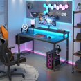 Black 40-Inch LED Gaming Desk with Built-In Power Outlets, USB Charging ...