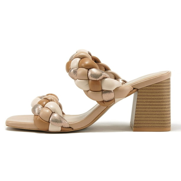Soda Shoes Women Block High Heel Sandals Double Braided Band Straps ...