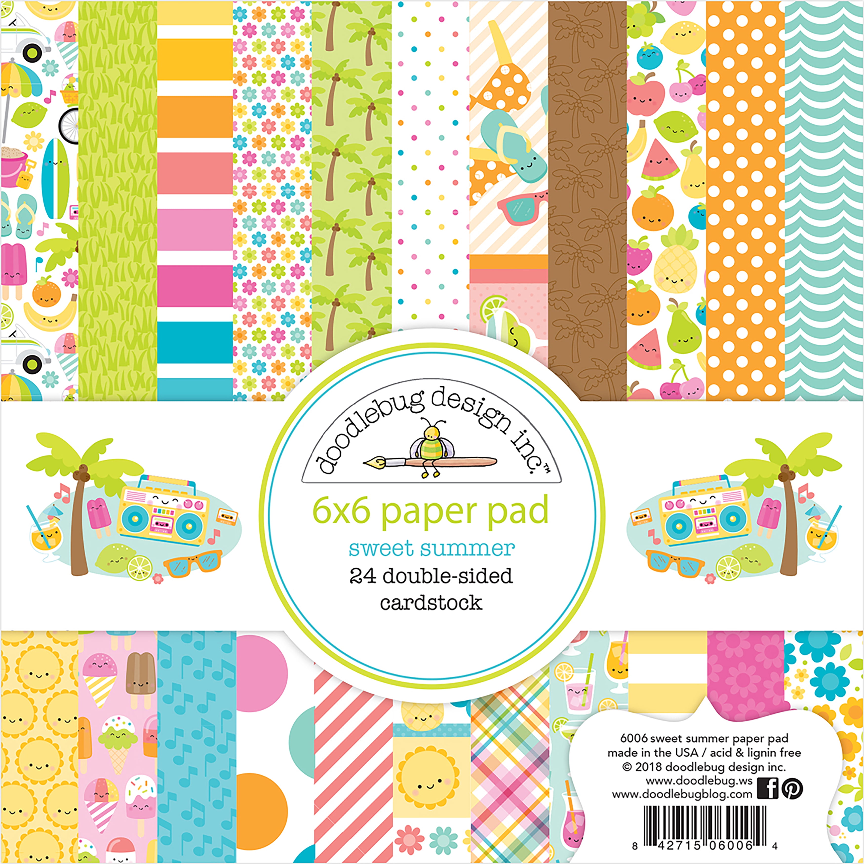 Doodlebug Double-Sided Paper Pad 6"X6" 24/Pkg-Sweet Summer, 12 Designs ...
