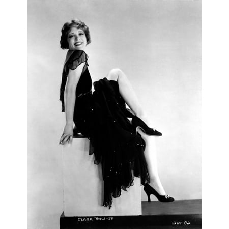 Clara Bow sitting on Stair, wearing Black Dress with One Leg Raise ...