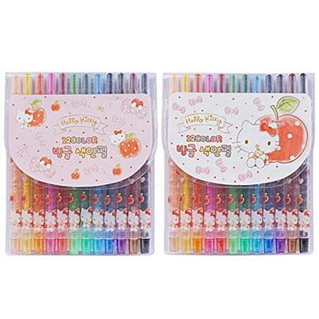 Sanrio Hello Kitty 12 Colors Twist up Crayon Set : Apple Kitty 1pc ...