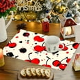 7 Piece Linen Table Runner and Placemats Set, Cherry Pattern Red Round ...