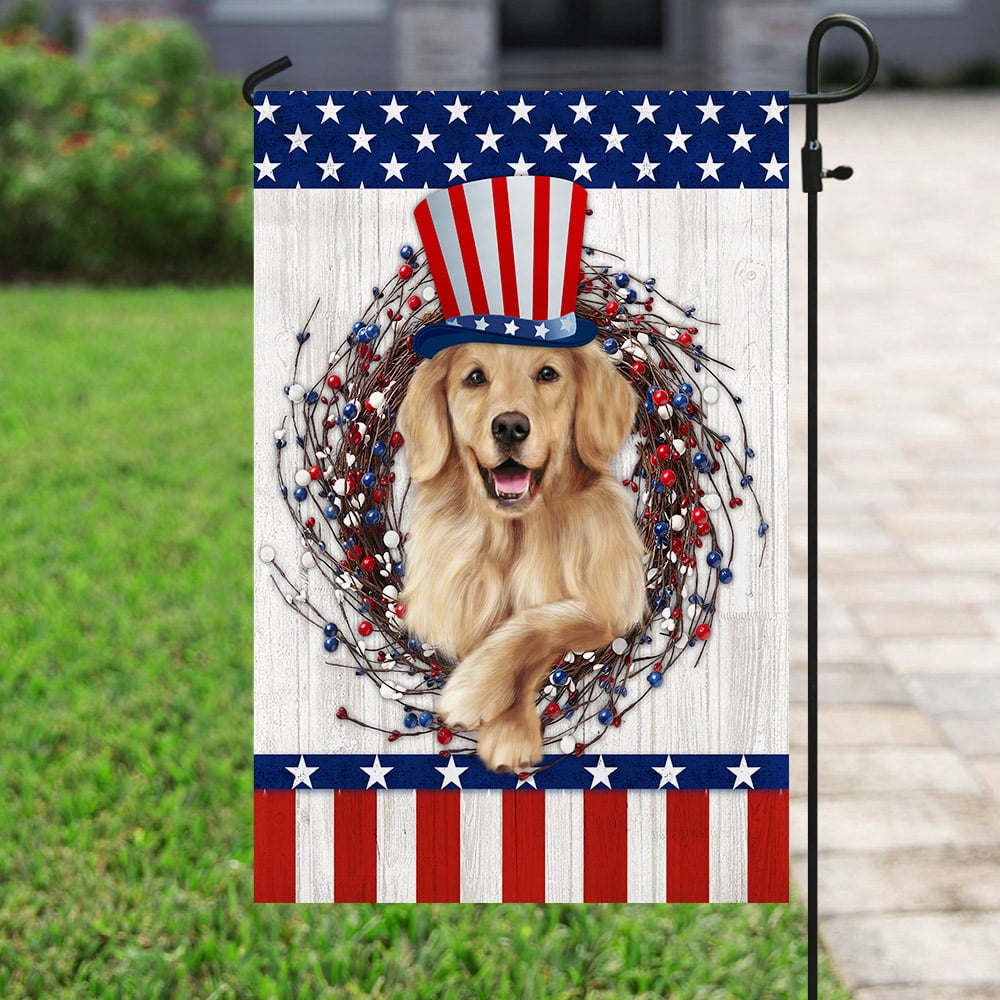 Flagwix US Flag Happy Independence Day Golden Retriever Flag Polyester ...
