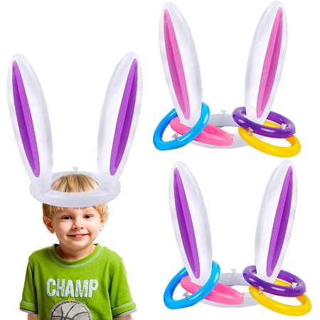HTAIGUO Easter Ring Toss Game for Kids, 2 Set Inflatable Bunny Ears ...