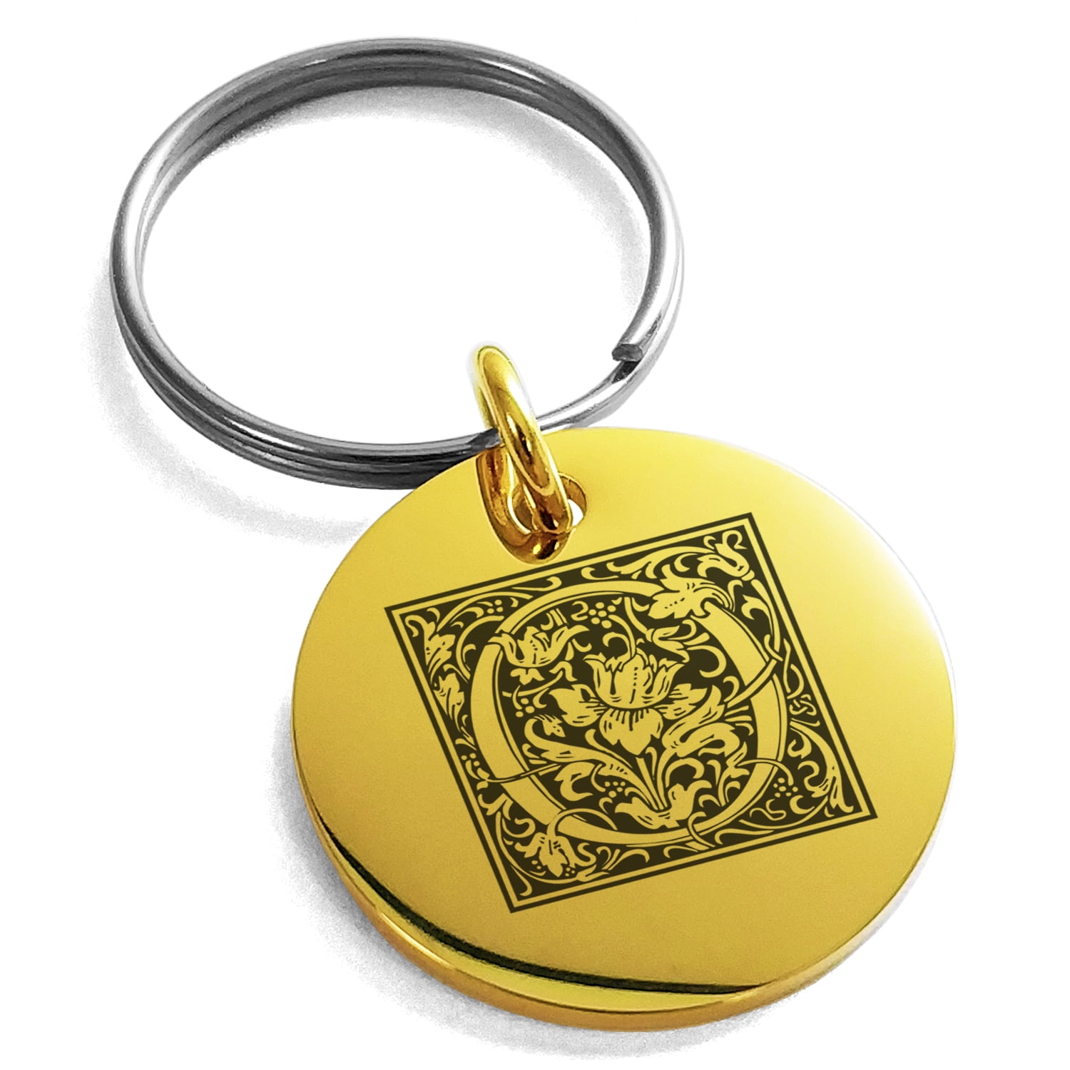 Stainless Steel Letter O Initial Floral Box Monogram Engraved Small ...