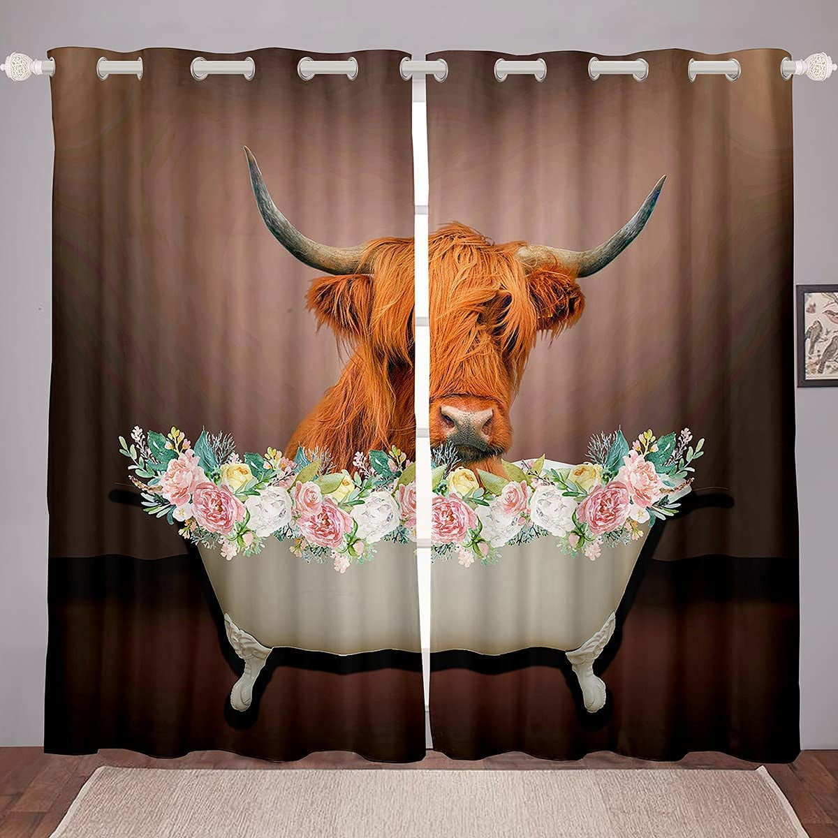 Boys Highland Cow Window Curtains for Bedroom Living Room 3D Funny Bull ...