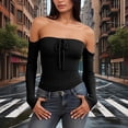 AHTJRT Women's Off the Shoulder Shirts Long Sleeves Tie Front Y2K ...