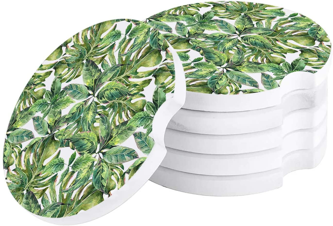 ZHANZZK Summer Tropical Plants Palm Leaf Set of 2 Car Coaster for ...