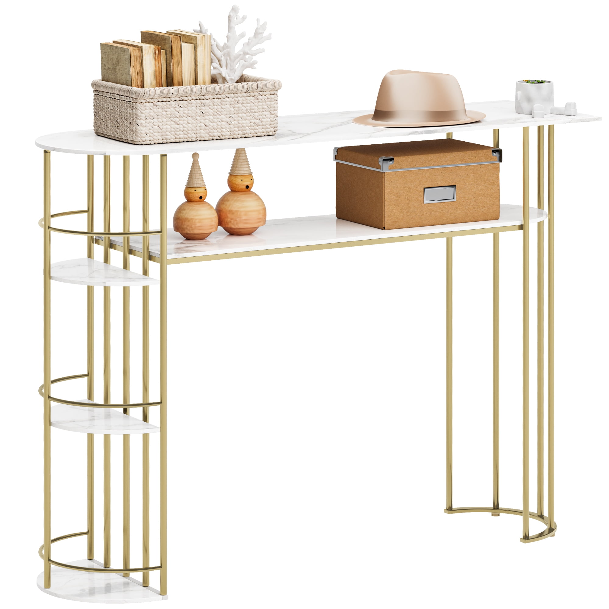 43.5” Entryway Table Gold Console Table Sofa Tables with Shelves for ...