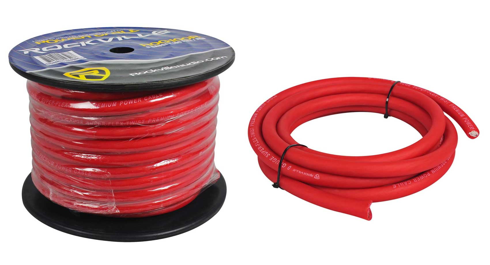 Rockville R0G100 RED 0 Gauge AWG 100 Foot Spool Car Amp Power/Ground ...