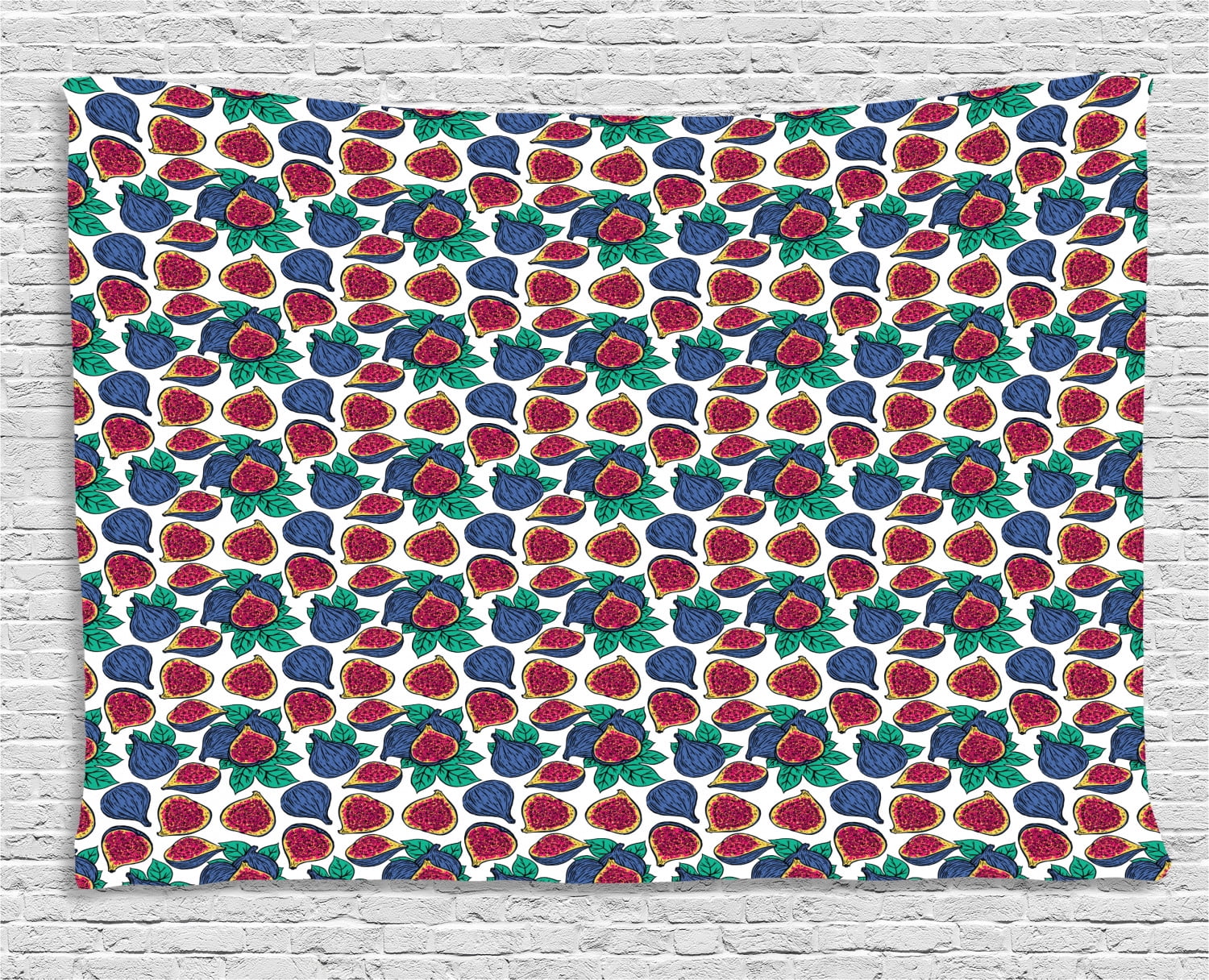 Fig Tapestry, Hand Drawn Style Pattern of Ripe and Juicy Fig Fruit Cut ...