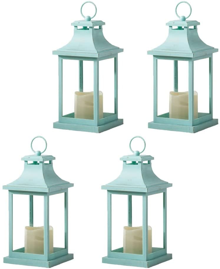 LED Decorative Lanterns - Set of 4 - Kate Aspen Blue Vintage Rustic ...