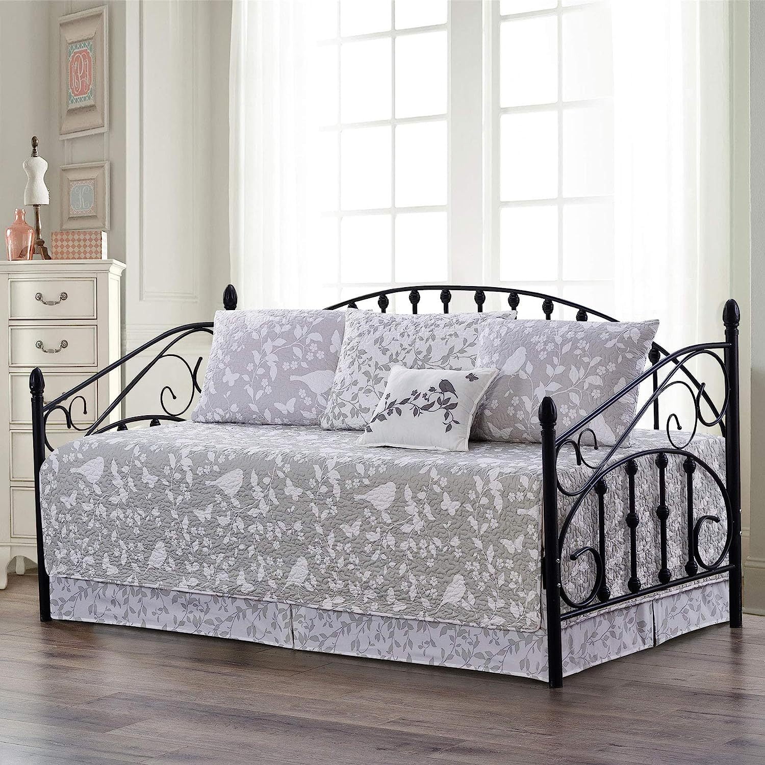 Bilot Birdsong Gray 6 Piece Quilted Daybed Bedding Cover Set with ...