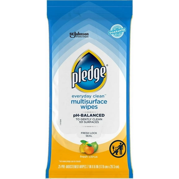Pledge Multi-Surface Cleaning Wipes, Lemon Scented, Dusting Furniture ...