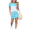 AHTJRT Girls Outfit Sets Color Block 2 Piece Set Short Sleeve T Shirt ...