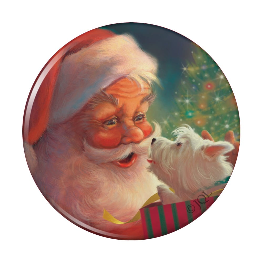 Christmas Holiday Santa Claus with Puppy Pinback Button Pin - Walmart.com
