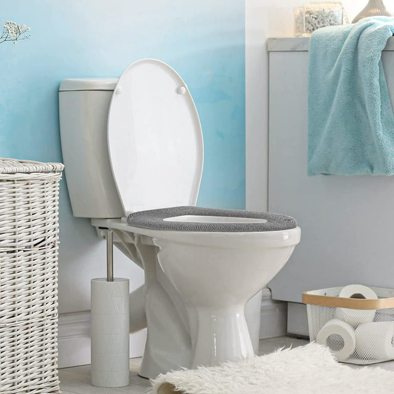 5 Pack Thicker Bathroom Toilet Seat Cover Pads Soft Warmer Toilet Seat Cushion Cover Stretchable Washable Fiber Cloth Easy Installation Comfortable
