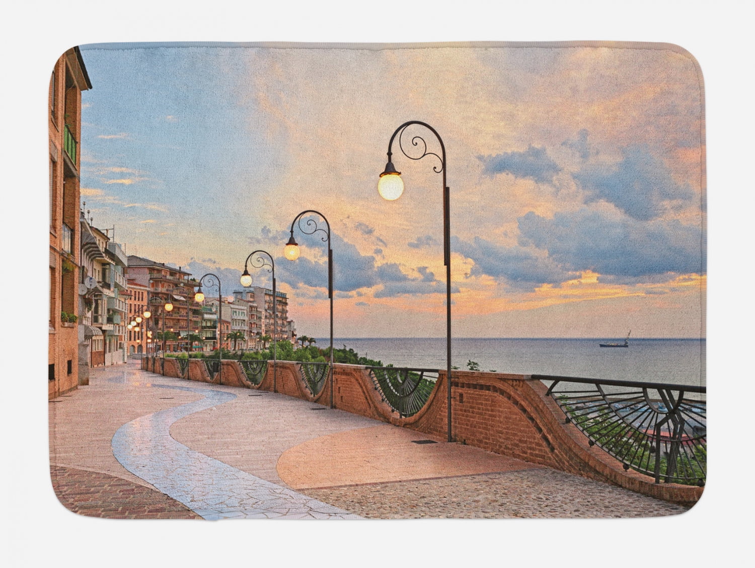 Italian Bath Mat, Dawn at Ortona Abruzzo Italy Terrace View on the ...