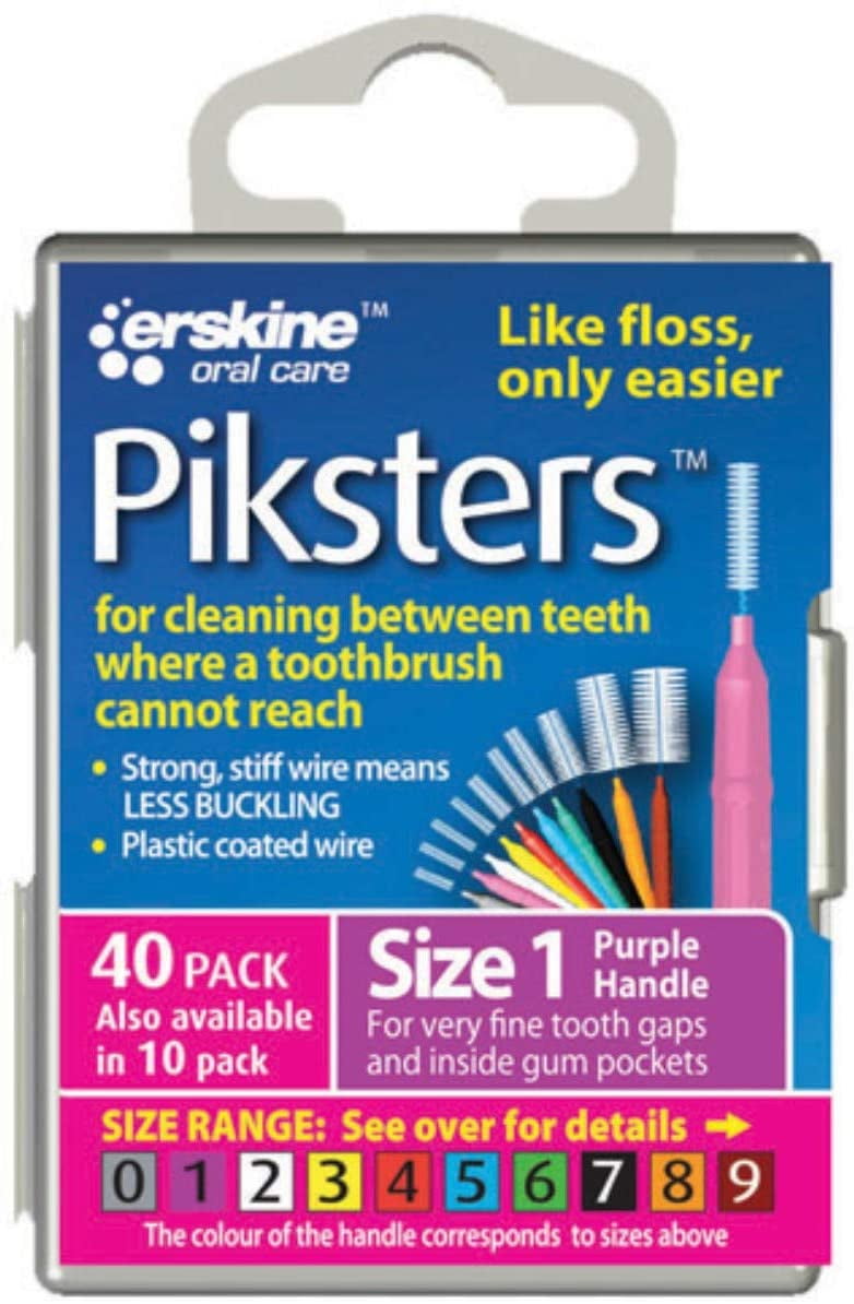 Pack of 40 Piksters Interdental Brushes Size 1 Purple Handle Reusable ...