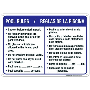Pool Rules Sign Bilingual, Spanish English, - Walmart.com