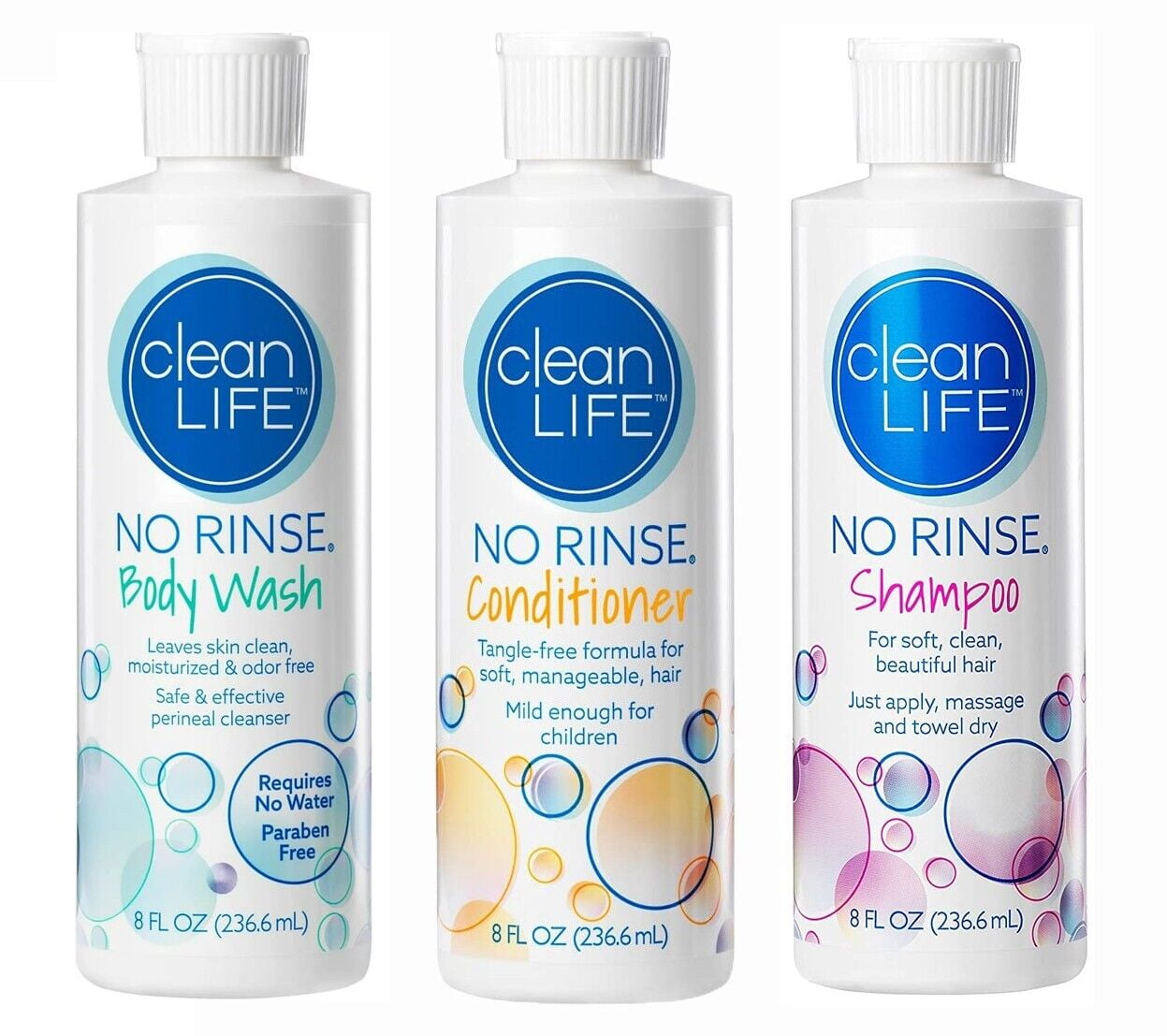Clean Life No Rinse Body Wash, Shampoo & Conditioner 8 Fl. Oz Each ...
