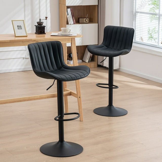 Kidol & Shellder Modern Swivel Bar Stools Set of 2 Black Adjustable ...