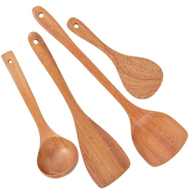 Wood Kitchen Spatula Set, 4pcs Natural Teak Wooden Spoons Non Stick ...
