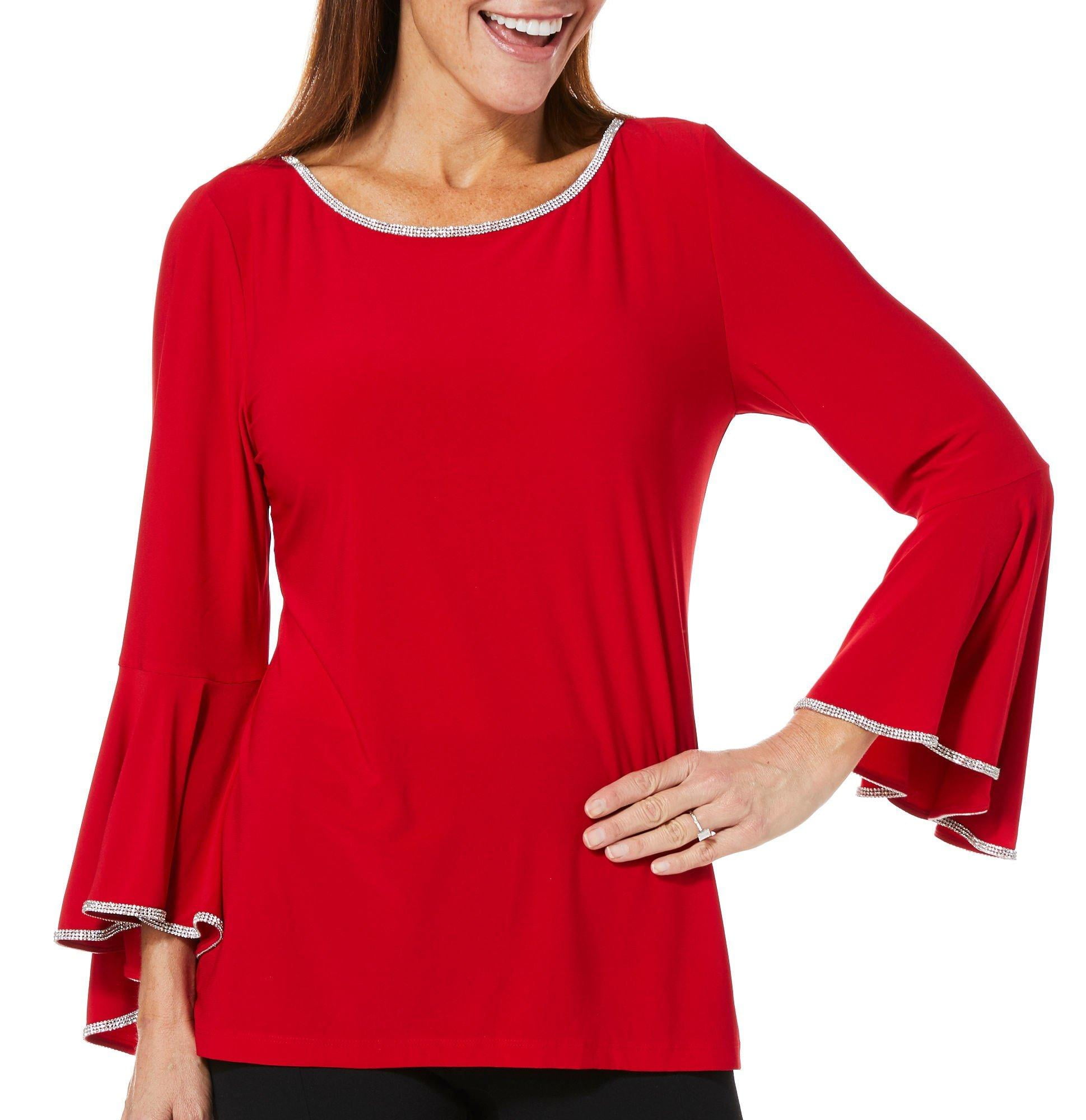 MSK Womens Glitzy Bell Sleeve Top - Walmart.com
