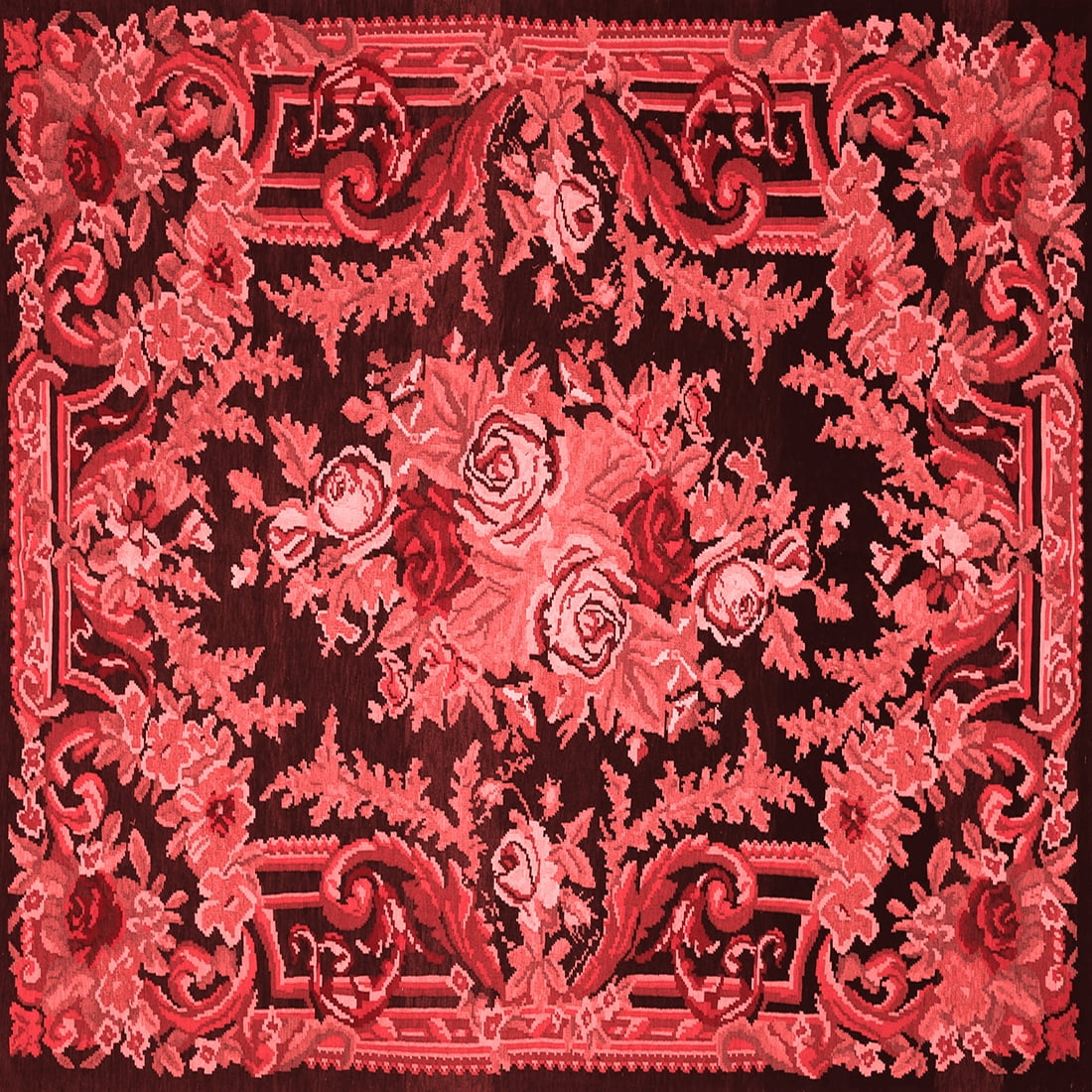 Ahgly Company Indoor Square Medallion Red French Area Rugs, 4' Square ...