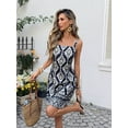 Blue And White Sleeveless Mini Dress With Geometric Ikat Print, Square ...