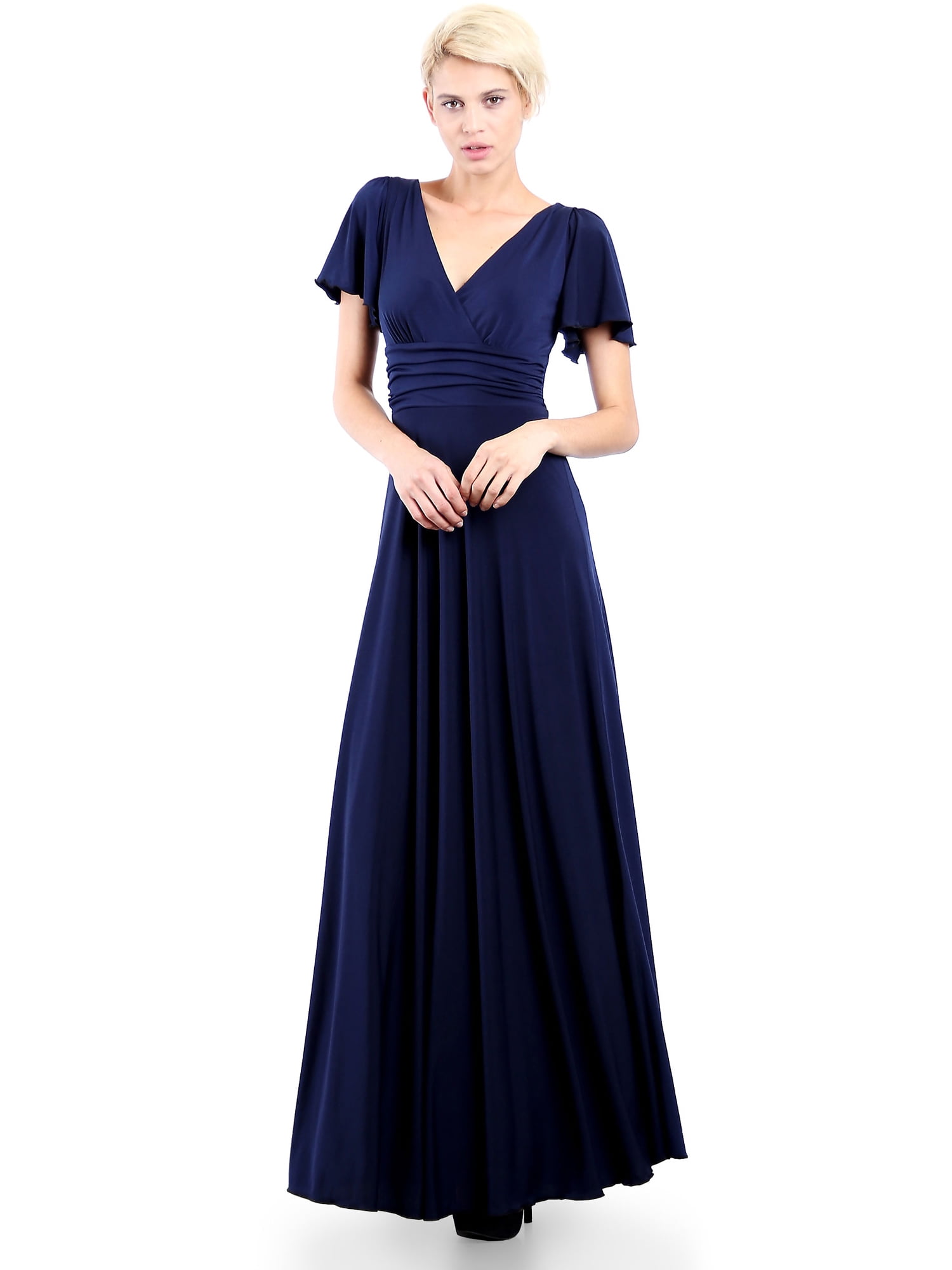Evanese Women's Slip on Evening Party Formal Long Dress Gown with Short ...