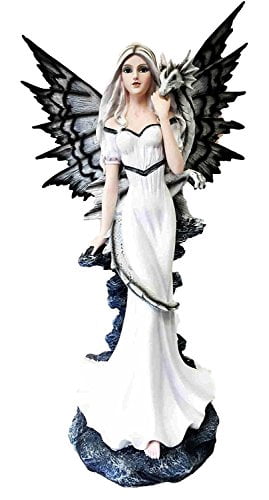 Large 21" Tall Snow White Purity Fairy With Flash Shadow Dragon Statue ...