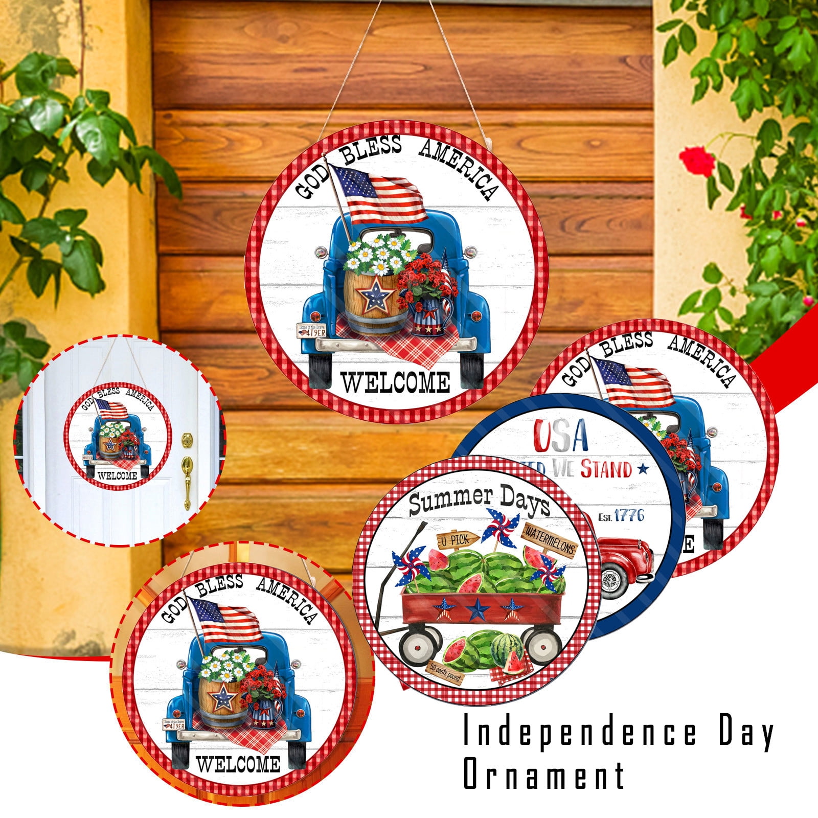 Lingouzi Independence Day Welcome Sign Decorative Vintage Wall Hanging ...