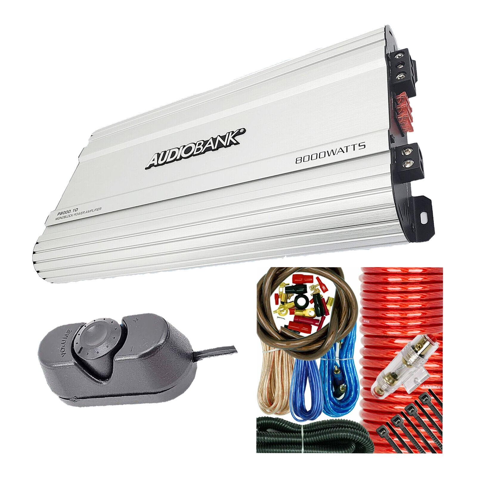 Audiobank P8000.1D Monoblock 8000 WATTS Class D Car Audio Amplifier + 4 Ga Kit Bundle - Walmart.com