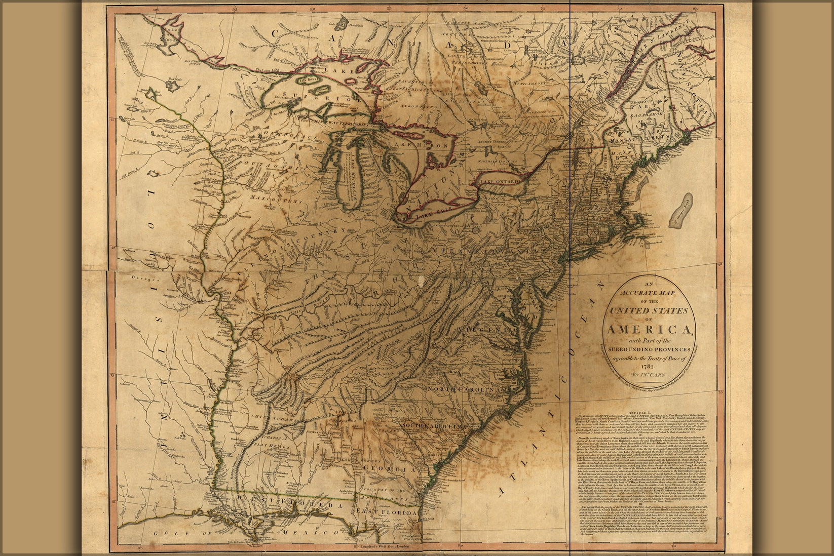 24"x36" Gallery Poster, map of the United States of America 1783 ...