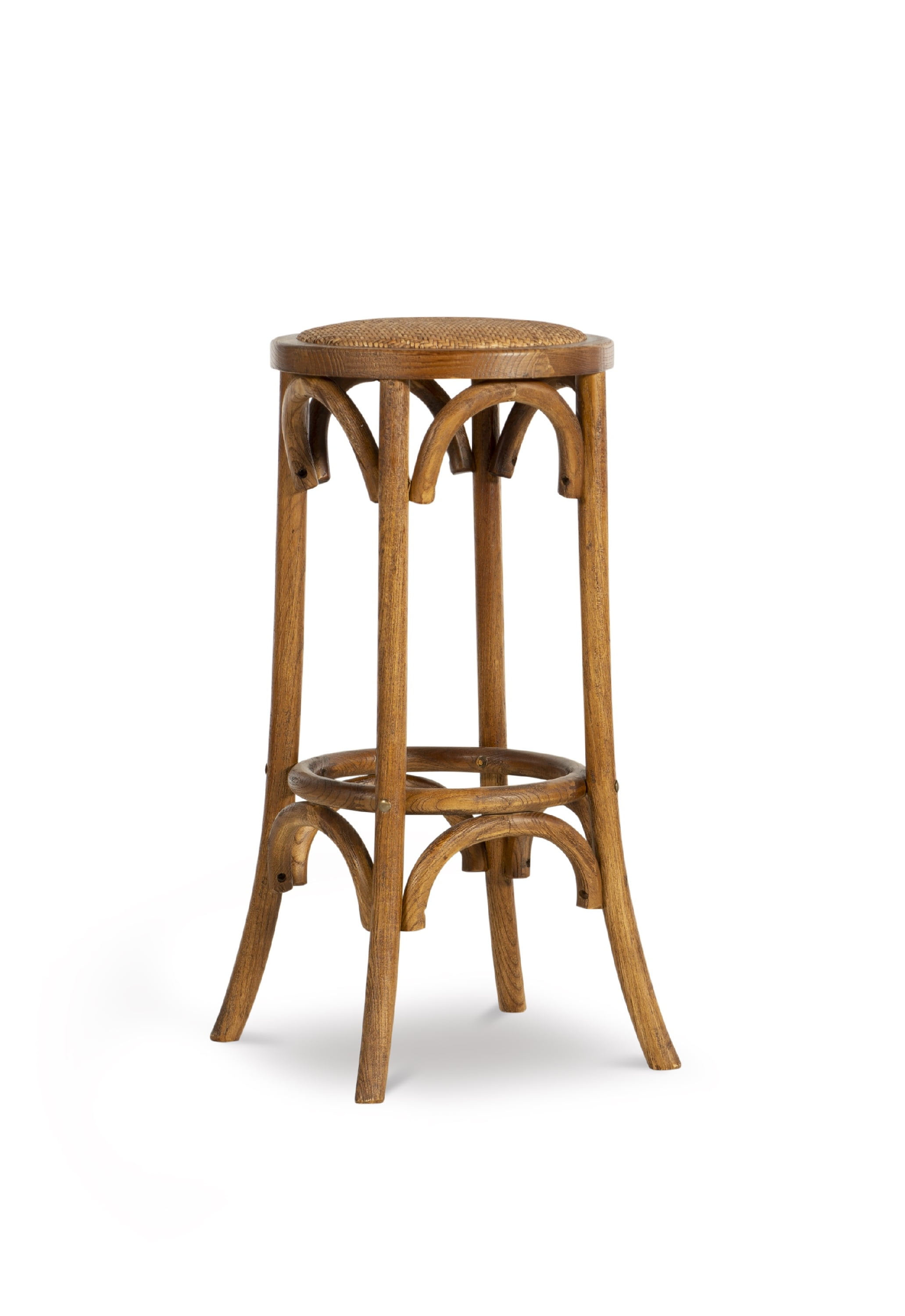 Linon Seannie 30" Round Backless Bar Stool with Rattan Seat, Walnut ...