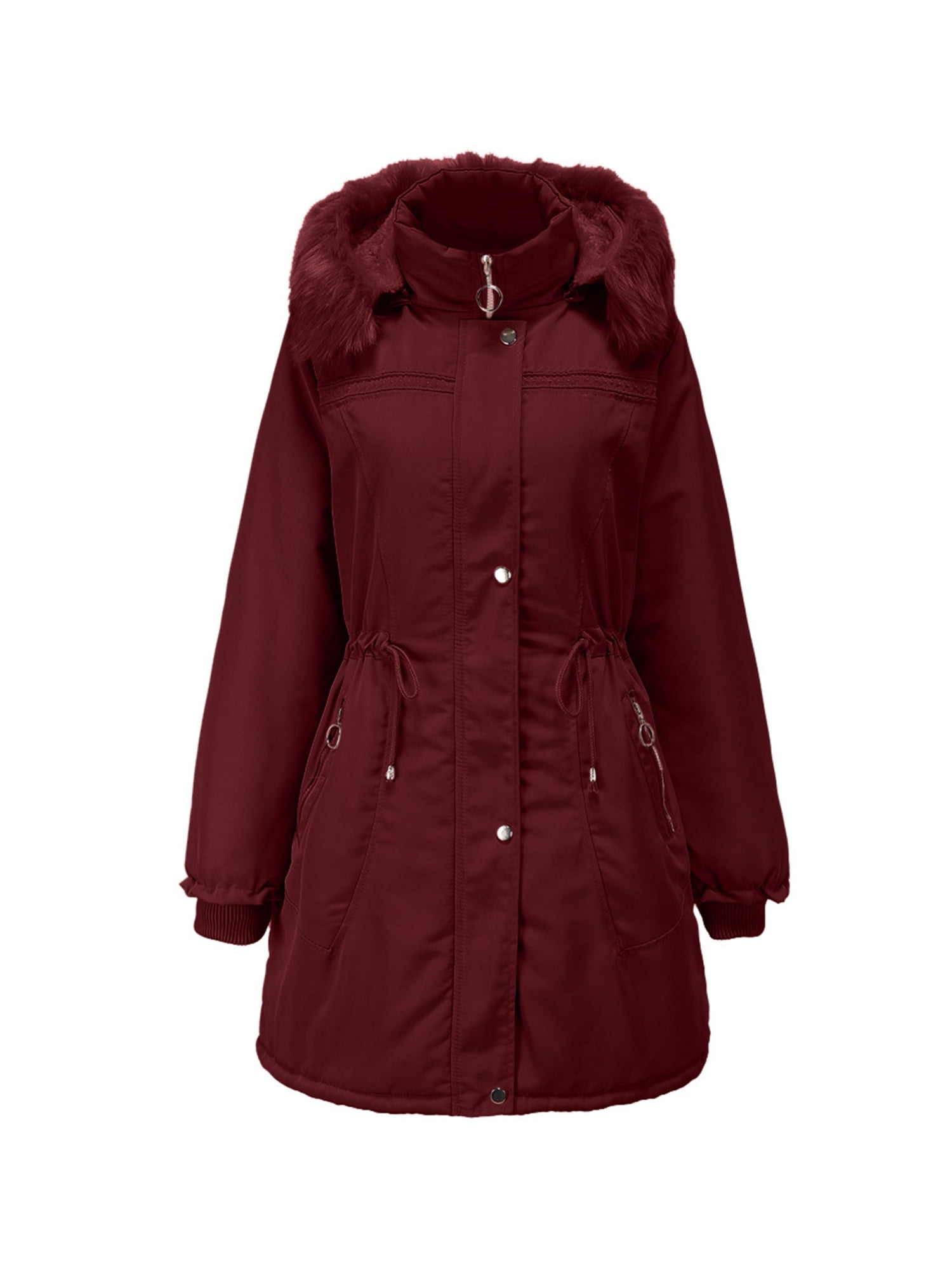 Womens Zip Up Anorak Jacket Parka with Fur Hoodie Laides Winter Warm ...