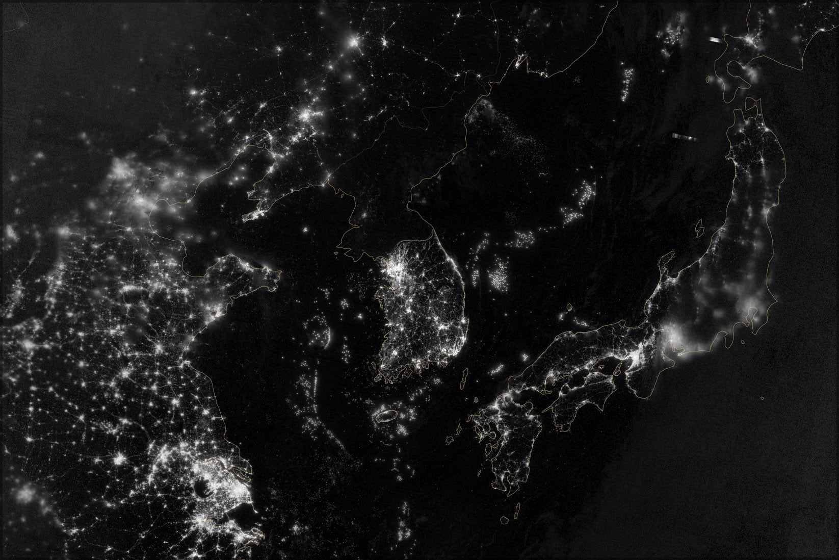 24"x36" Gallery Poster, light map of north and south Korea and the ...