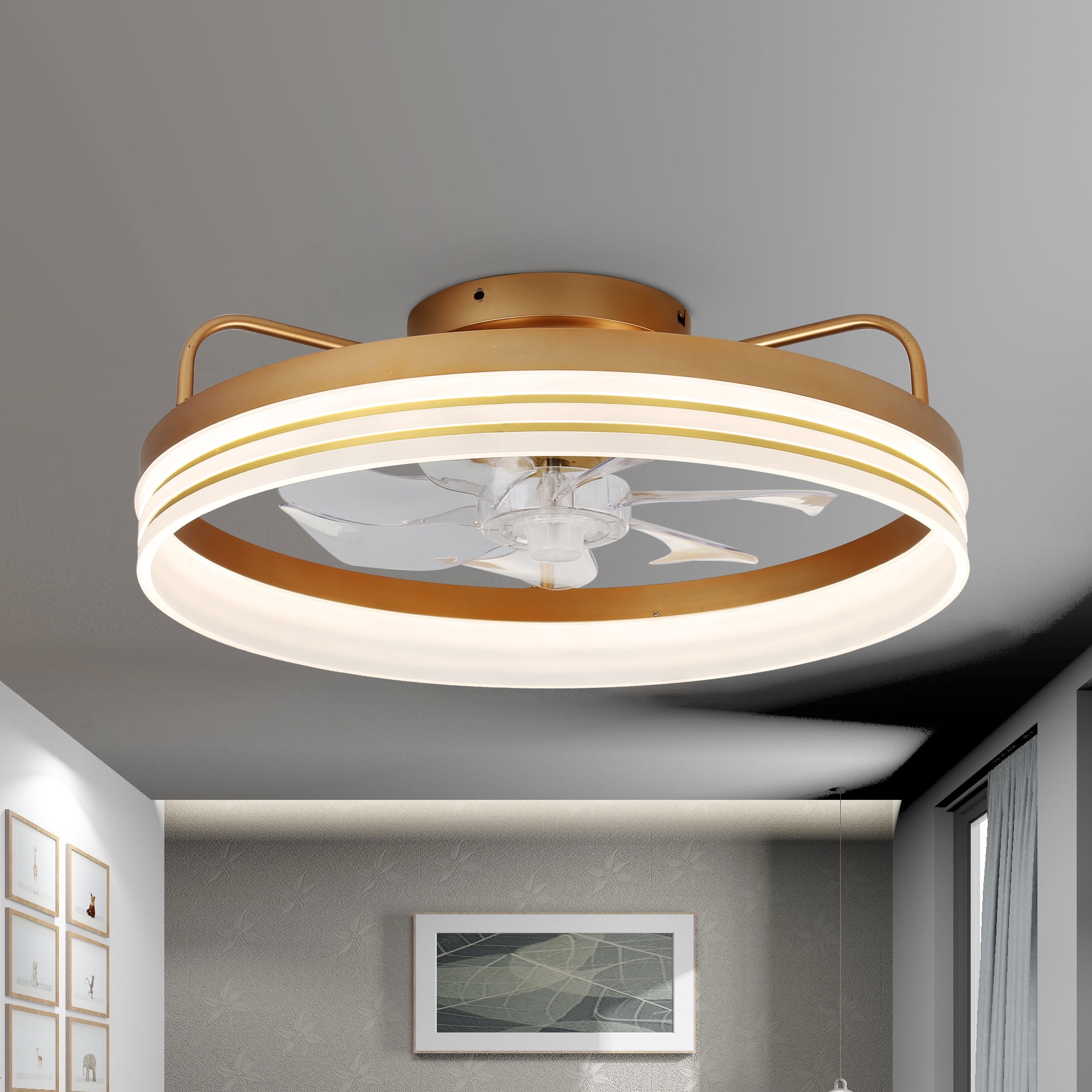 Flush Mount Ceiling Fan with Dimmable Led Light, 6-Speed Reversible ...