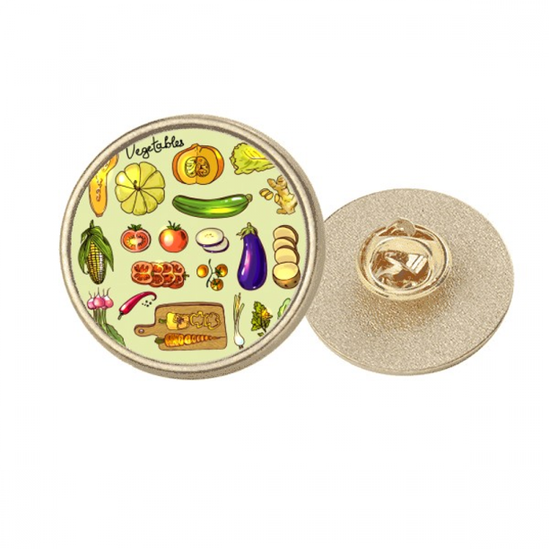 Vegetables Eggplant Pumpkin Ginger Round Metal Golden Pin Brooch Clip ...
