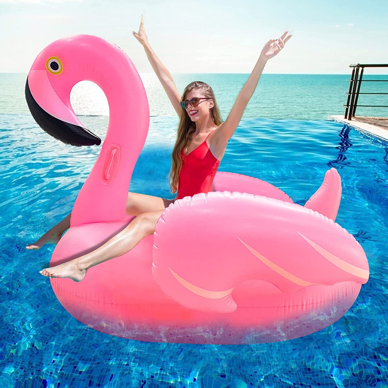 Large Inflatable Flamingo Pool Float Party Toys with Durable Handles Summer Beach Float Swimming Pool Inflatables Ride on Pool Toys Raft Lounge for Kids Teens 51 x 51 x 39 Walmart