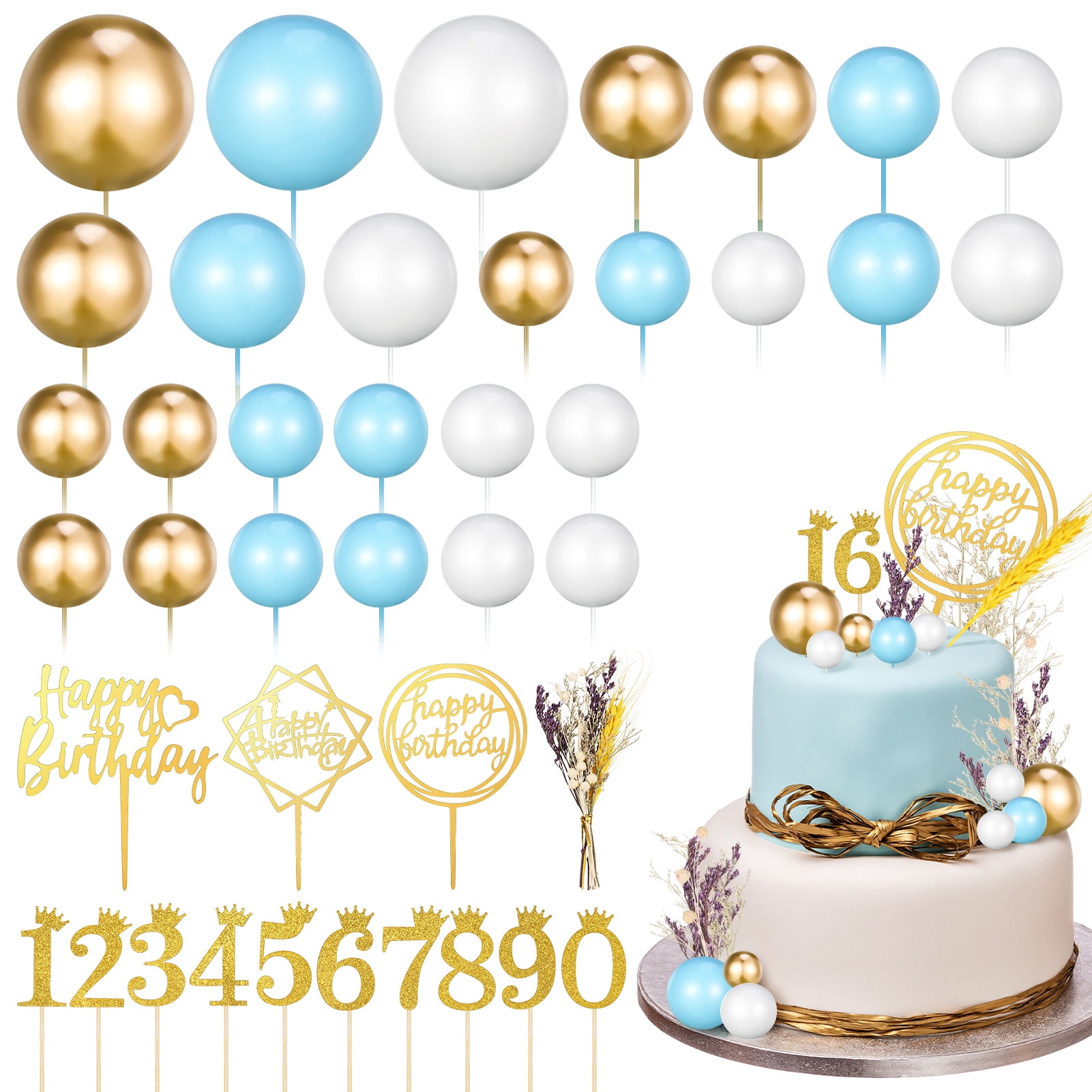 Buy HEQUSIGNS 27Pcs Colorful Balls Cake Topper, DIY Mini Gold White ...
