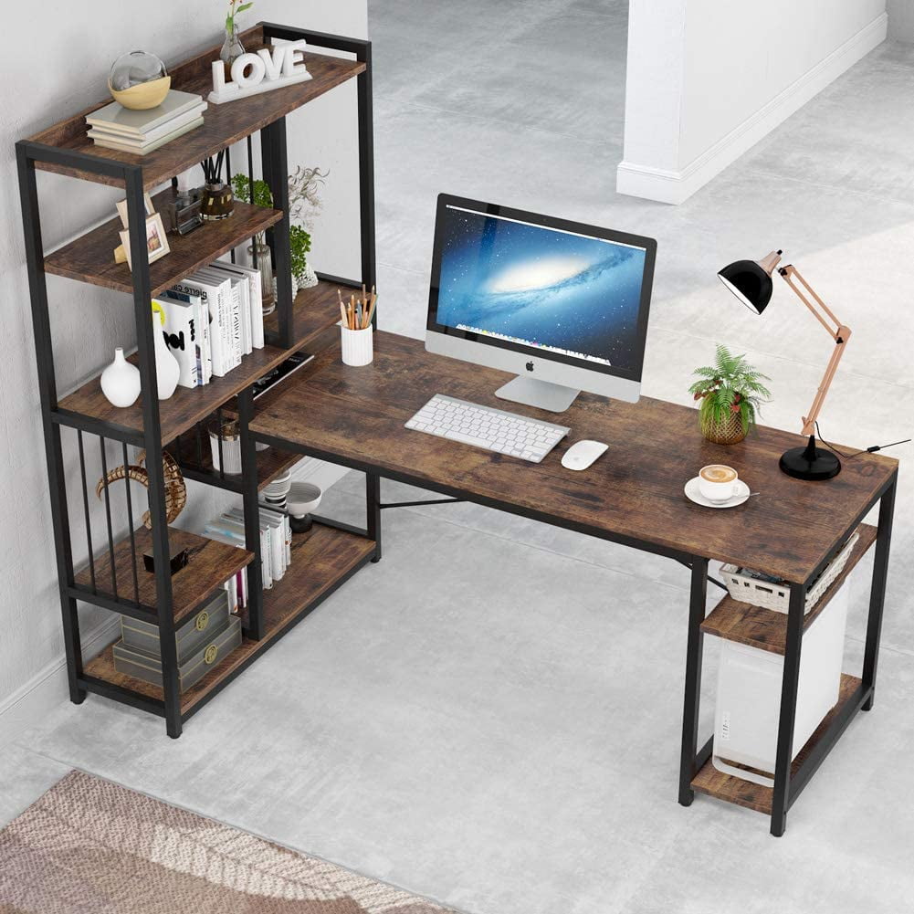 Buy Tribesigns 67 Inches Large Computer Desk with Storage Shelves ...