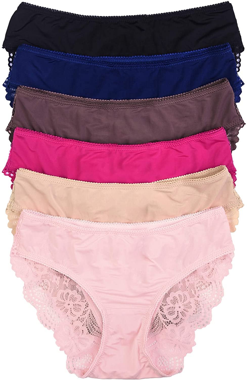 ToBeInStyle Women's Pack of 6 Lace Accents Hipster & Bikini Panties ...