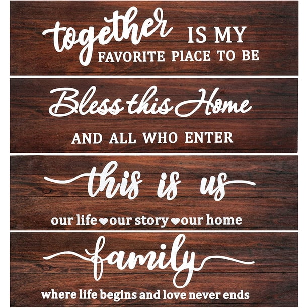 4 Pieces Rustic Farmhouse Wooden Signs This is Us Wooden Sign Bless ...