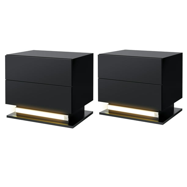 Hommpa Modern LED Nightstand Set of 2 Adjustable 3 Color LED Light 2 ...