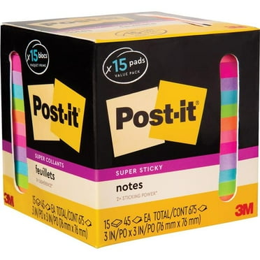 Post-it Super Sticky Notes, 3" x 5", Yellow, 12 Pads - Walmart.com